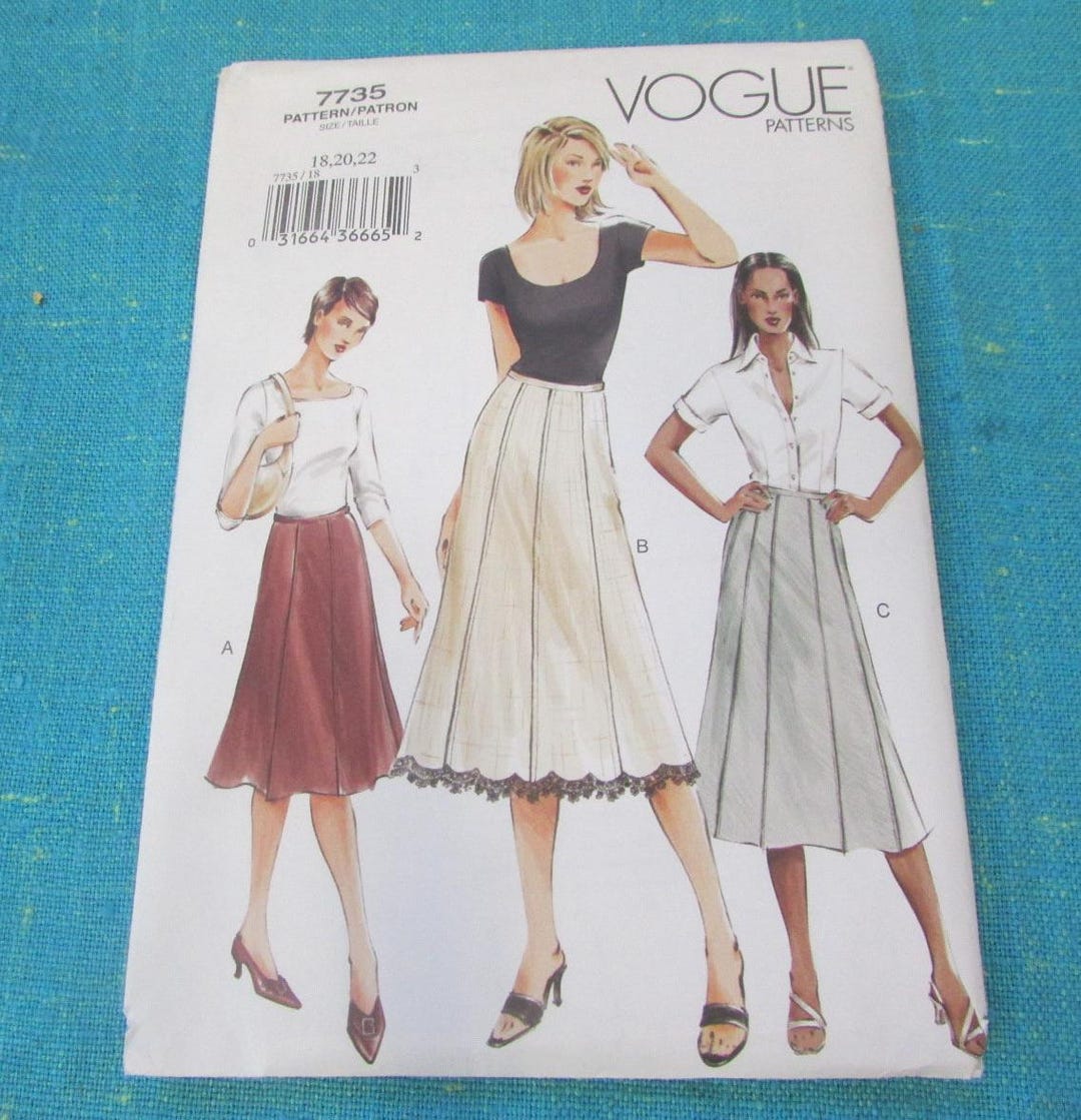 2000s Vogue Sewing Pattern 7735, Misses Semi-fitted A-line Skirt W ...