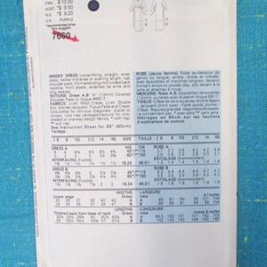 1989 Very Easy Vogue Sewing Pattern 7660 Misses Loose Fitting Straight ...