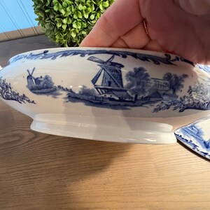 RARE Antique Grimwades DELPH Blue Windmills Aesthetic Movement Covered ...