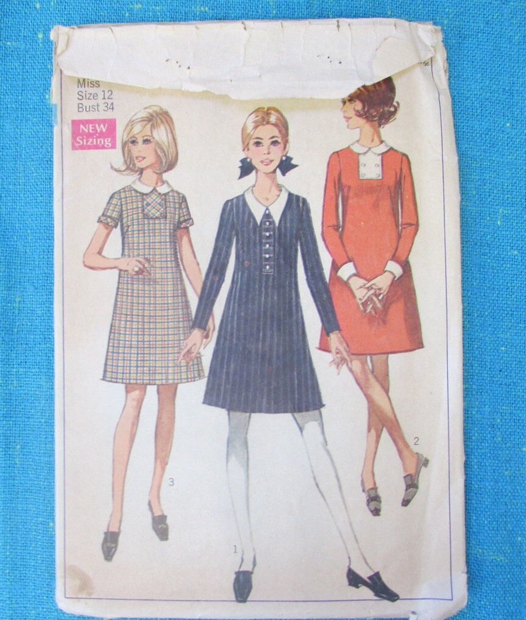 1968 Simplicity Sewing Pattern 7852 Misses A-line Mini Shift Dress With ...