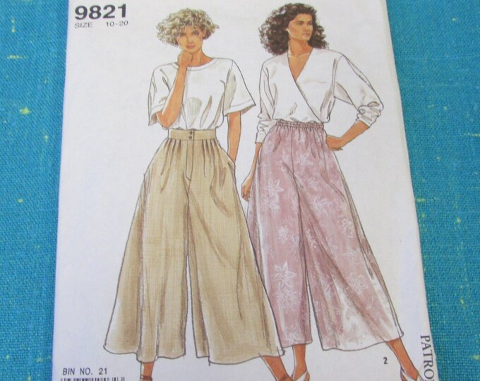 1990 Simplicity Sewing Pattern 9821 Misses Multi Size Pleated Culottes ...