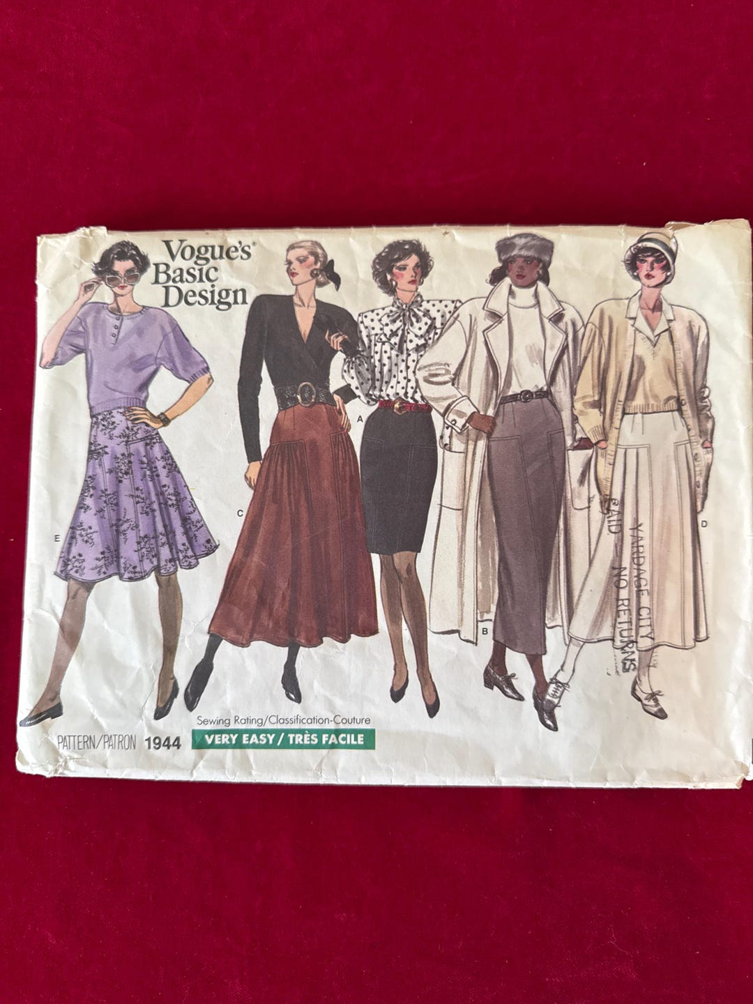 1987 Vogue 1944 Sewing Pattern Misses Skirts, Straight or Flared, 3 ...
