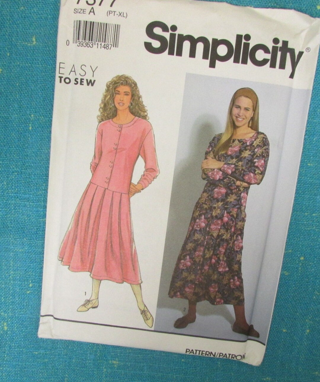 1991 Simplicity Sewing Pattern 7377 Misses Easy to Sew Petite Dress ...