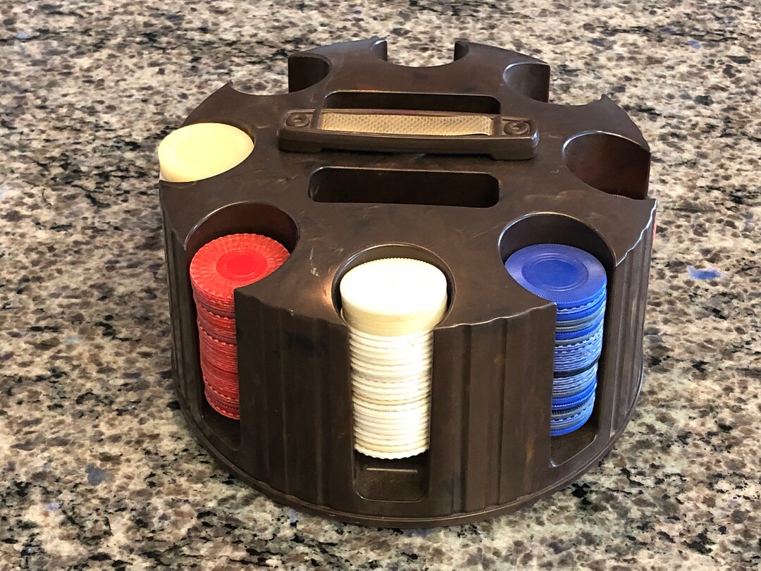 Vintage Brown Plastic Rotating Poker Chip Holder Caddy With Misc Chips ...