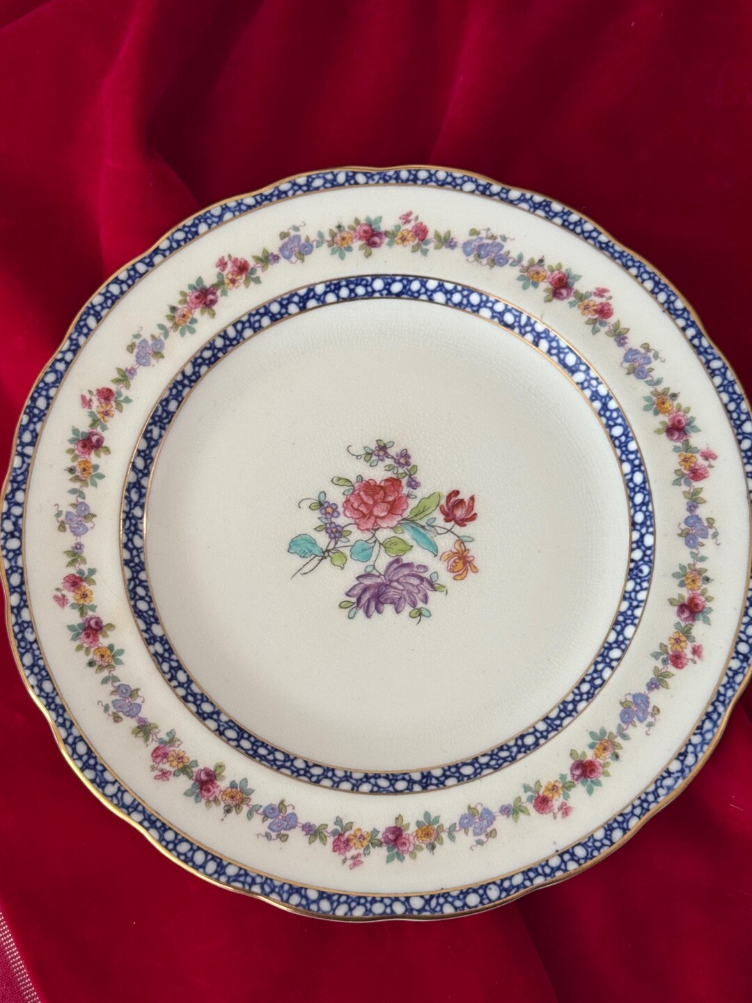 Vintage Crescent China Luncheon or Dinner Plate 9" Blue Floral Pattern ...