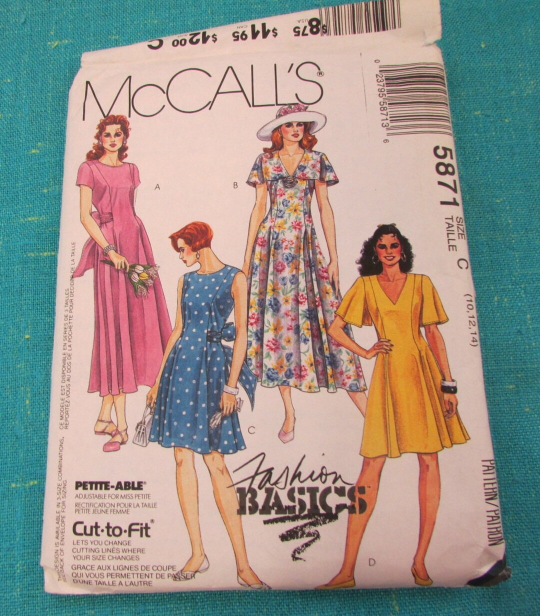 1992 Mccalls Sewing Pattern 5871 Misses Fashion Basics Cut to Fit Semi ...