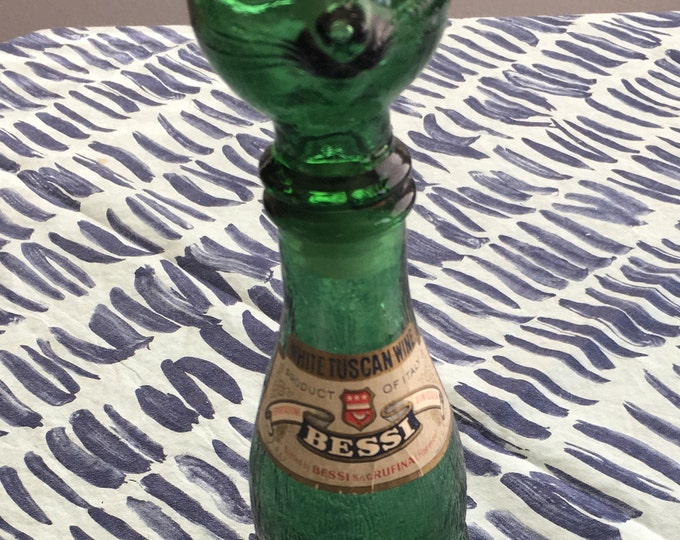 Vintage Green Glass Cat Shaped Decanter From Bessi Tuscan Wine 9" Tall ...
