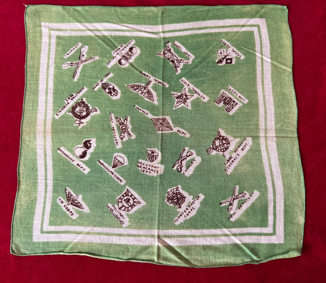 1940'S War Time ARMY Military Green Handkerchief With Locations ...