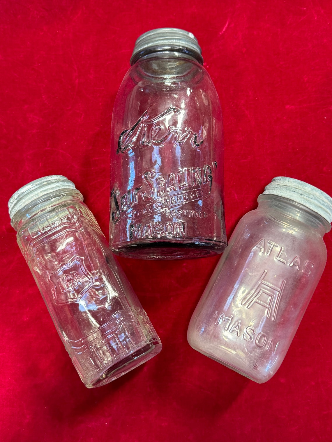 RARE Antique Lot of Canning Jars With Metal Lids~ KERR "self Sealing ...