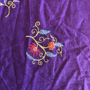 Vintage Solid Purple Cotton Linen Fabric With Embroidery Flowers 52 ...