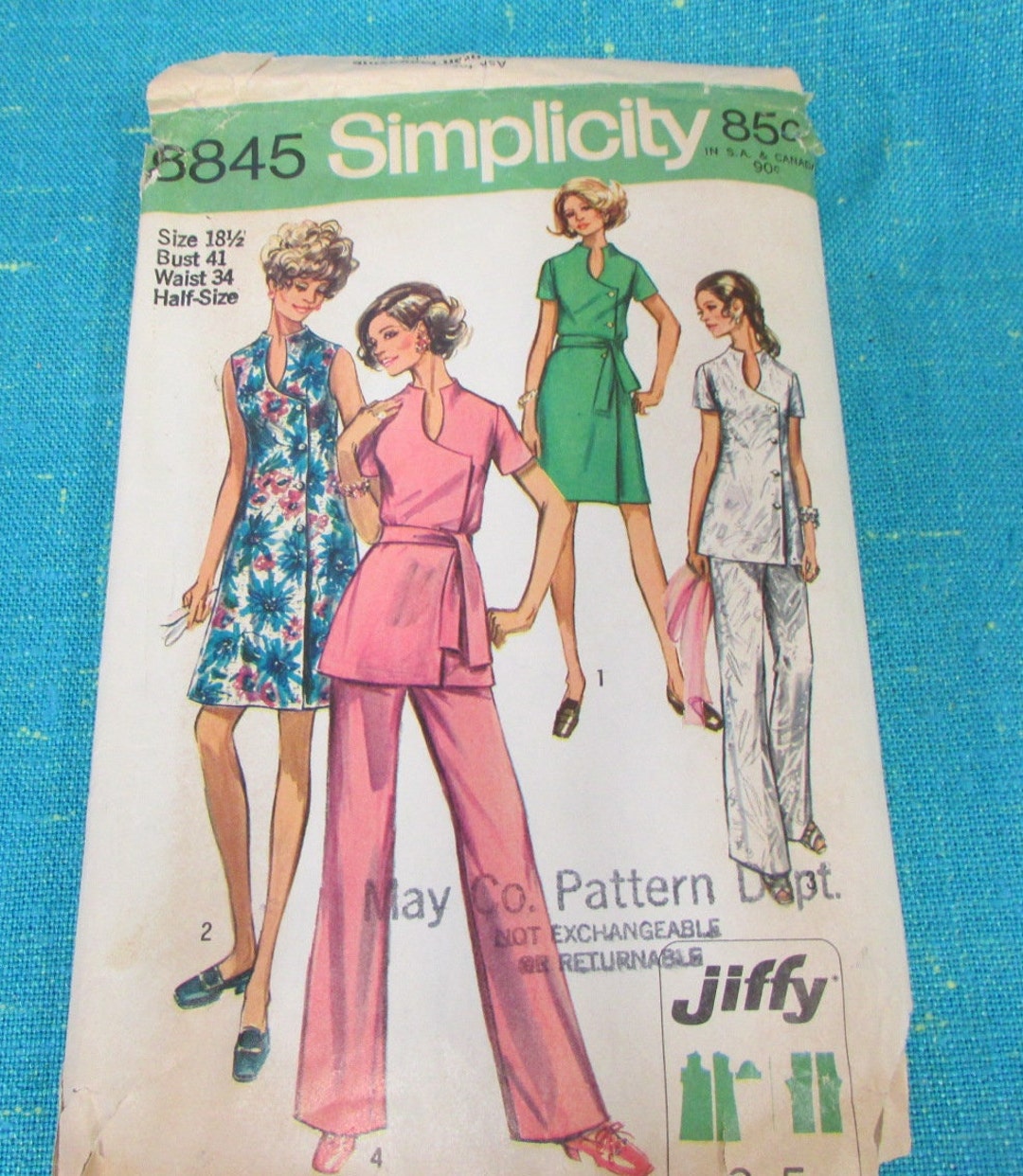 1970 Simplicity Sewing Pattern 8845 Misses Jiffy Dress or Tunic With ...