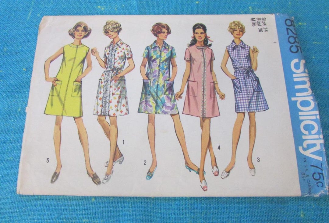 1969 Simplicity Sewing Pattern 8285 Misses A Line Zip Front Short Dress ...