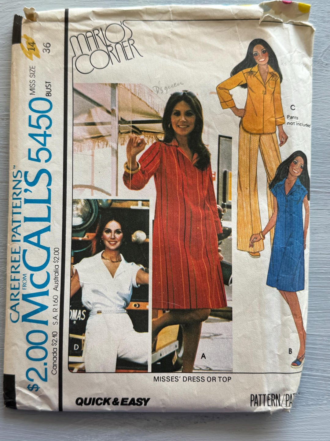 1977 Mccalls Sewing Pattern 5450 Marlo Thomas Misses Tunic Dress or Top ...