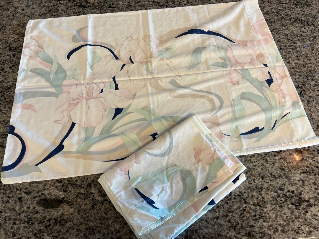 Vintage Springmaid Set of 2 Black, Pink & Green Floral Standard ...