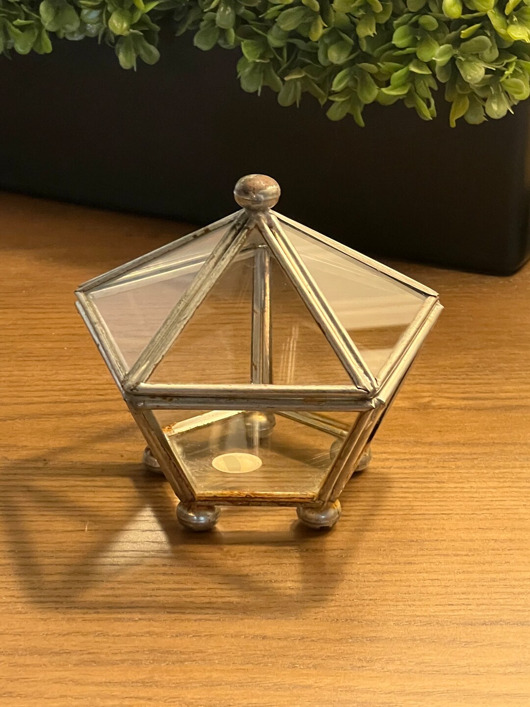 Vintage Octogan Domed Glass and Silver Metal Display Case 5 Tall Made ...