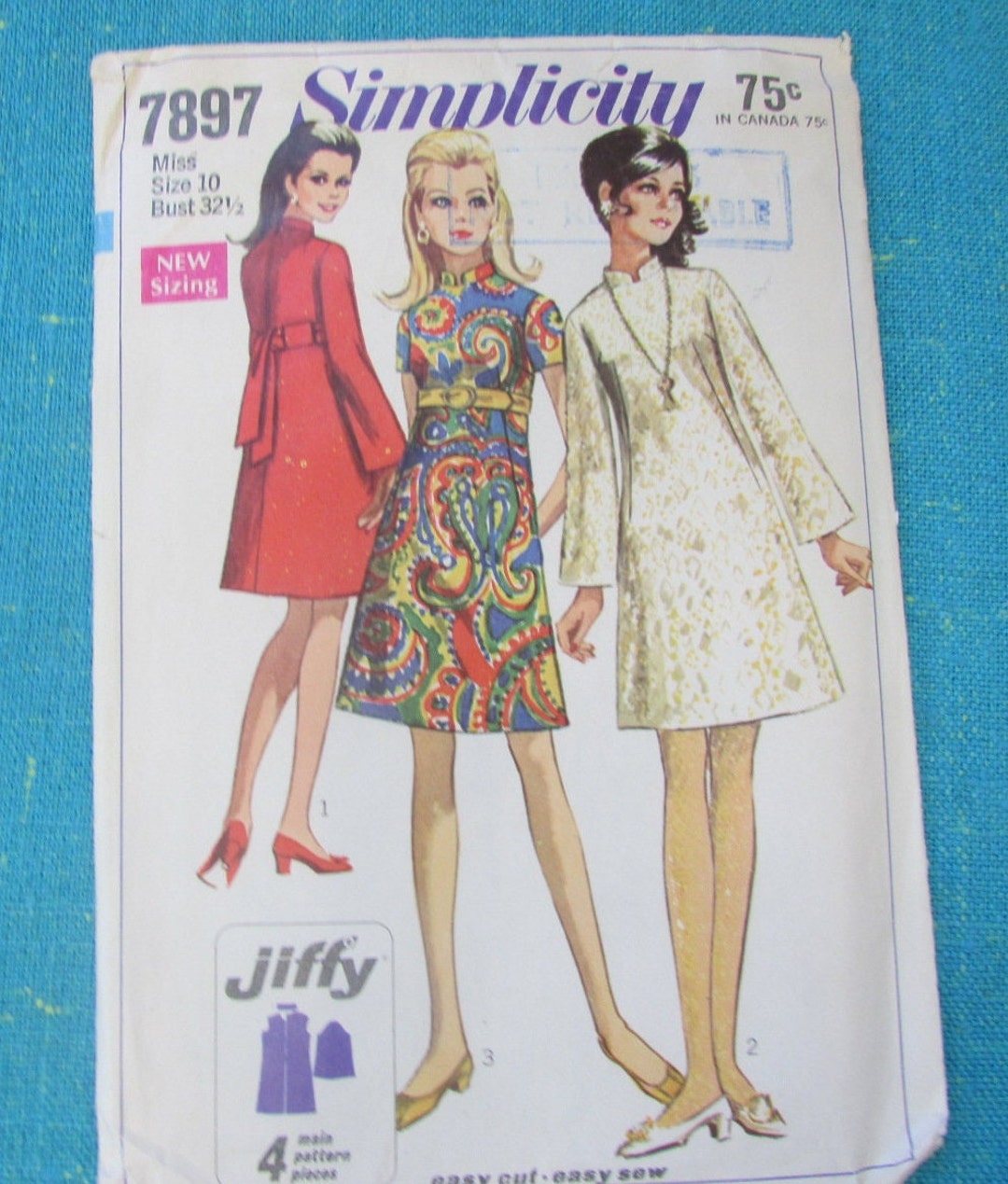 1968 Simplicity Sewing Pattern 7897 Misses Easy Sew Jiffy A-line Mini ...