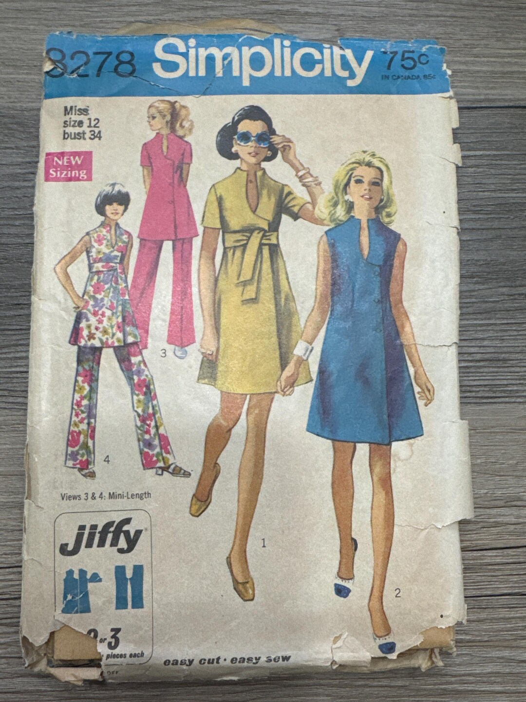 1969 Simplicity Sewing Pattern 8278 Misses Side Button Mini Dress or ...