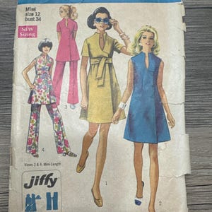 1969 Simplicity Sewing Pattern 8278 Misses Side Button Mini Dress or ...