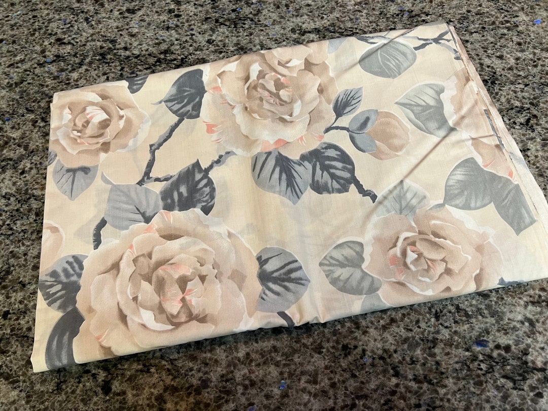 Vintage Cabbage Rose Floral Queen Flat Sheet Made in Canada Bold Floral ...