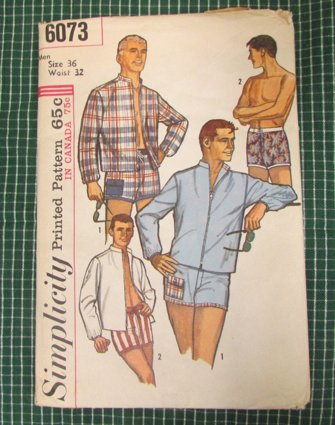 RARE 1965 Simplicity Sewing Pattern 6073 Men's Jacket and Swim Shorts ...