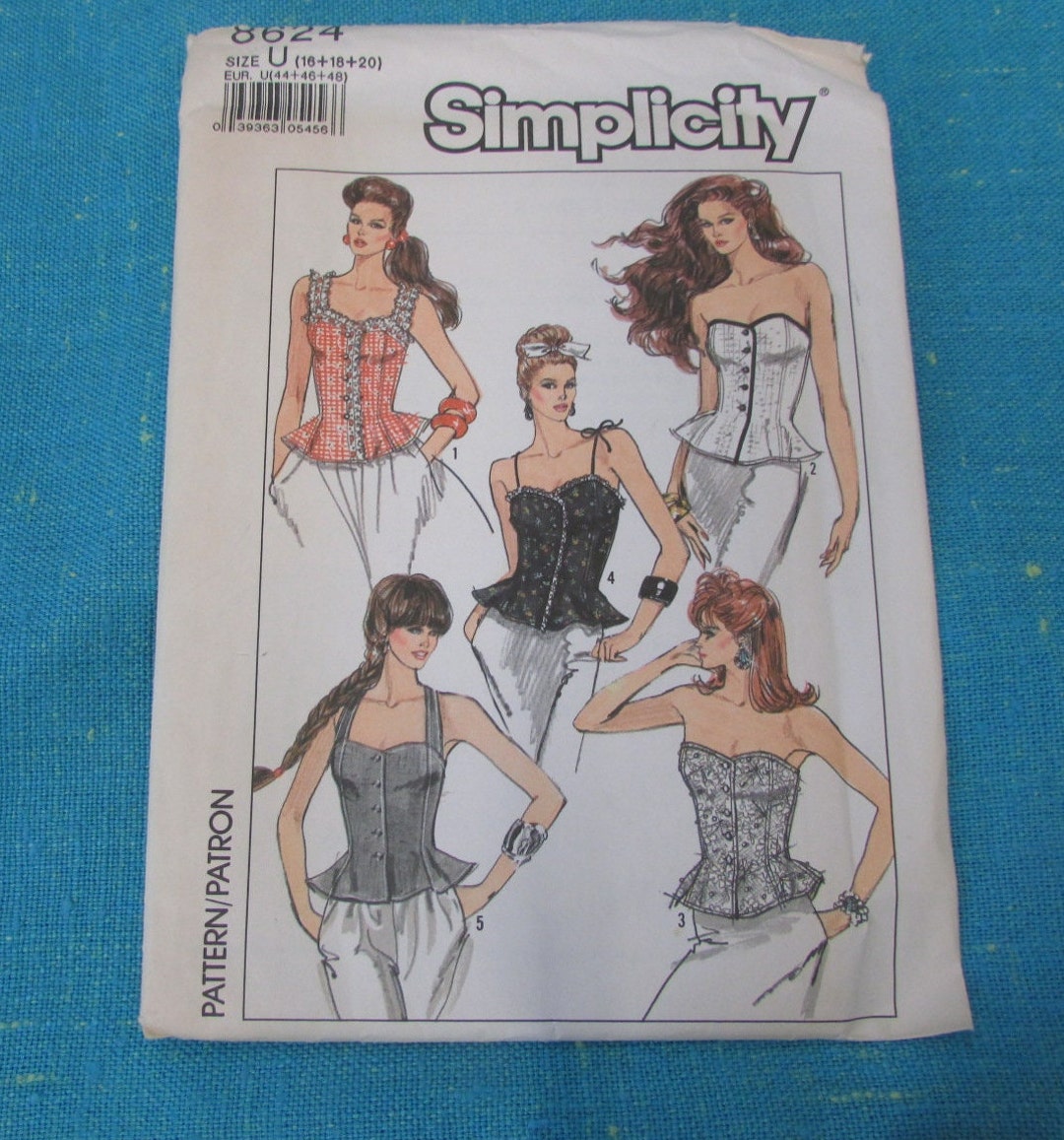 1988 Simplicity Sewing Pattern 8624 Misses Sexy Fitted Bustier Top ...