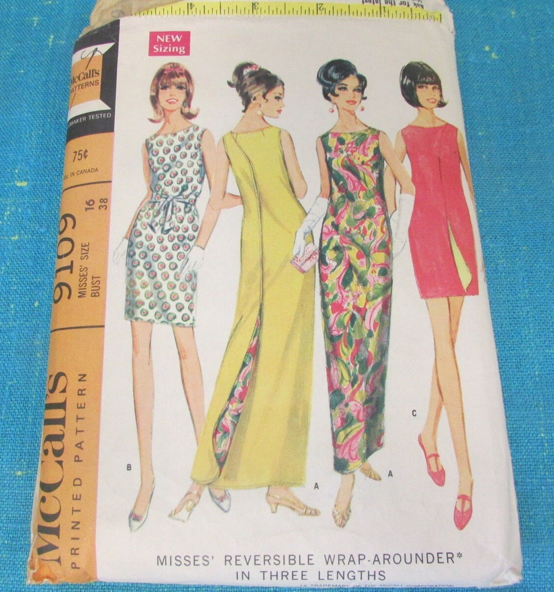1967 Mccalls Sewing Pattern 9109 Misses Reversible Wrap Around Dress ...