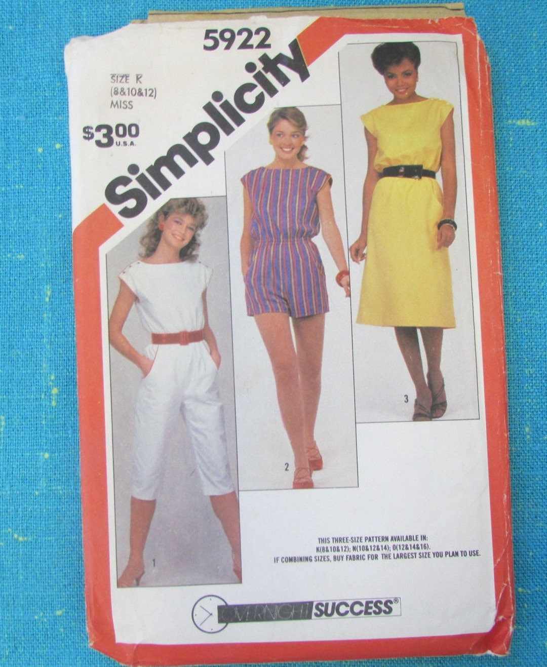 1983 Simplicity Sewing Pattern 5922 Misses Pull on Jumpsuit or Romper ...