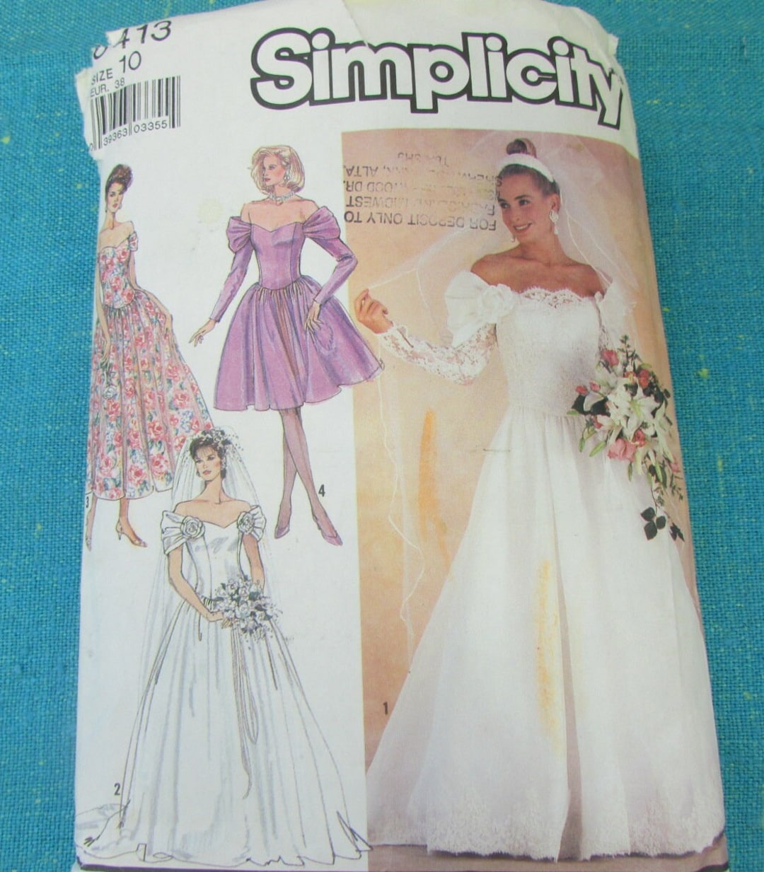 1990 Simplicity Sewing Pattern 8413 Misses off the Shoulder Bride or ...