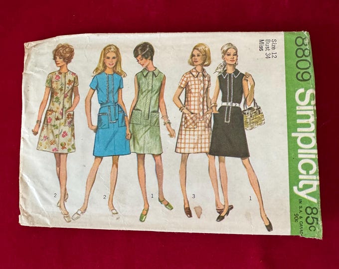 1969 Simplicity Sewing Pattern 8278 Misses Side Button Mini Dress or ...