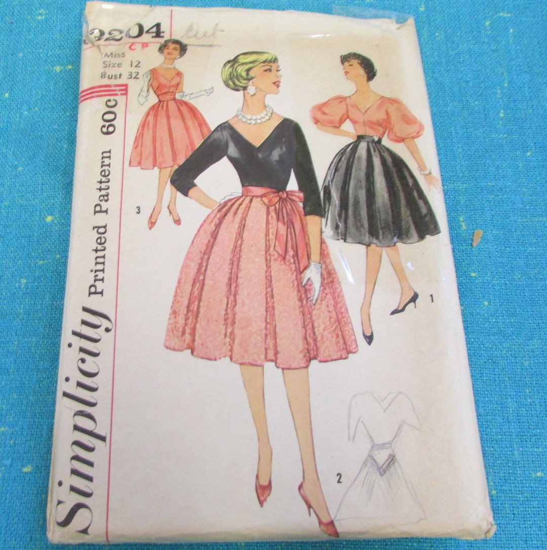 1959 Simplicity Sewing Pattern 3204 Misses Puff Sleeve Blouse W/ Full ...