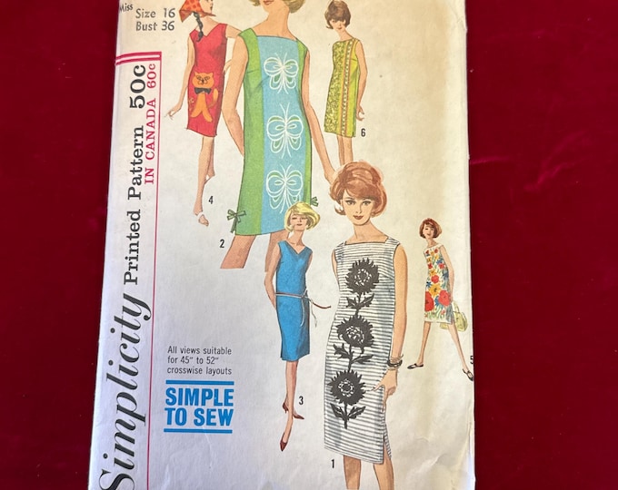 1963 Simplicity Sewing Pattern 5309 Misses Short Summer Shift Dress ...