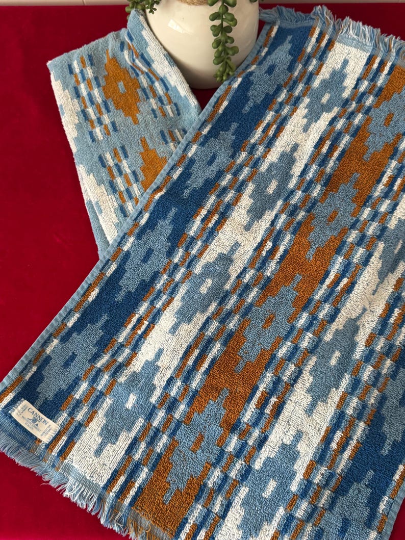 RARE Vintage Cannon Southwest Aztec Pattern Blue Towels- 1 Bath, 2 Hand ...