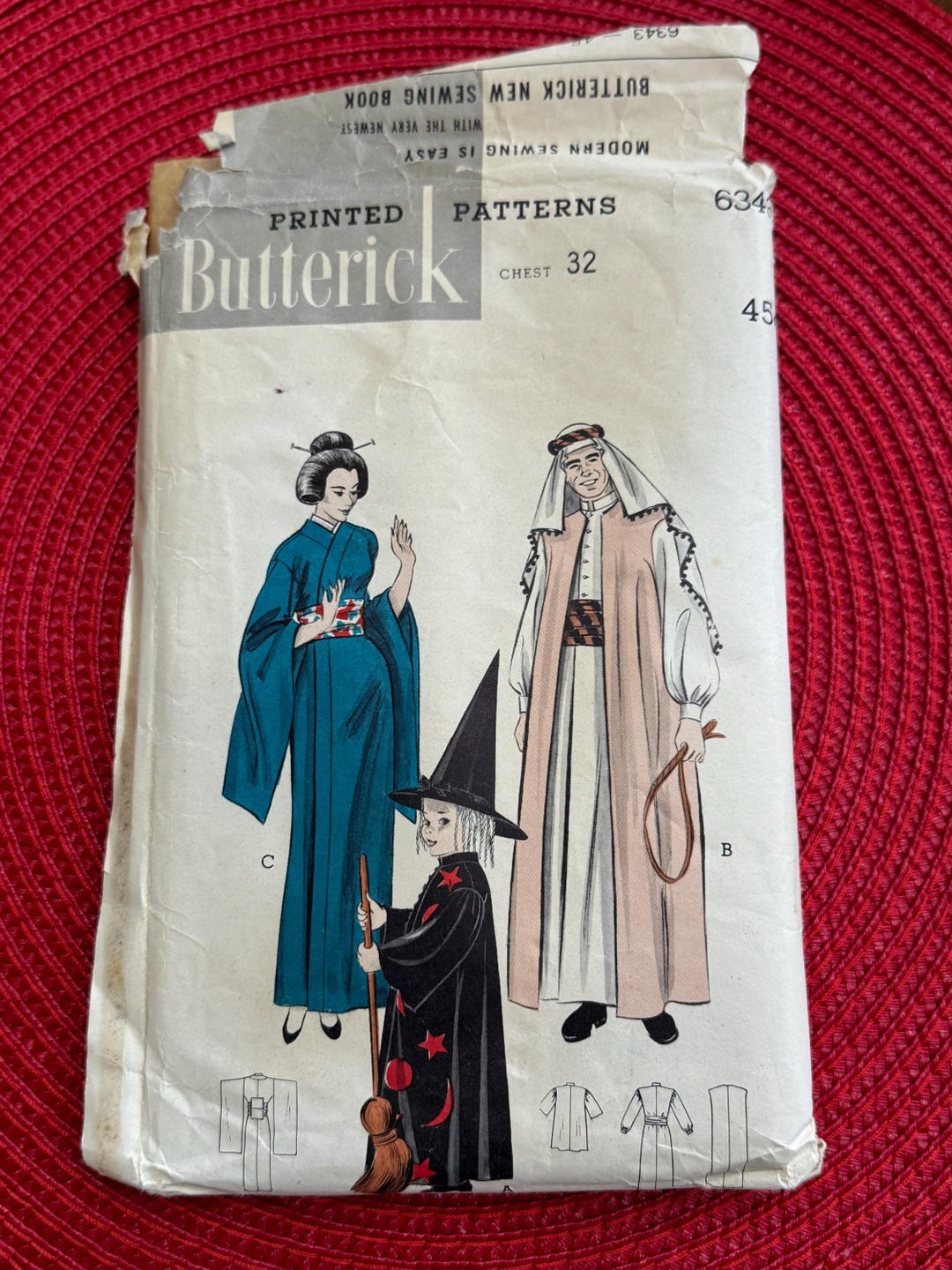 1950s Butterick Sewing Pattern 6343 Misses or Men’s Costume for Long ...