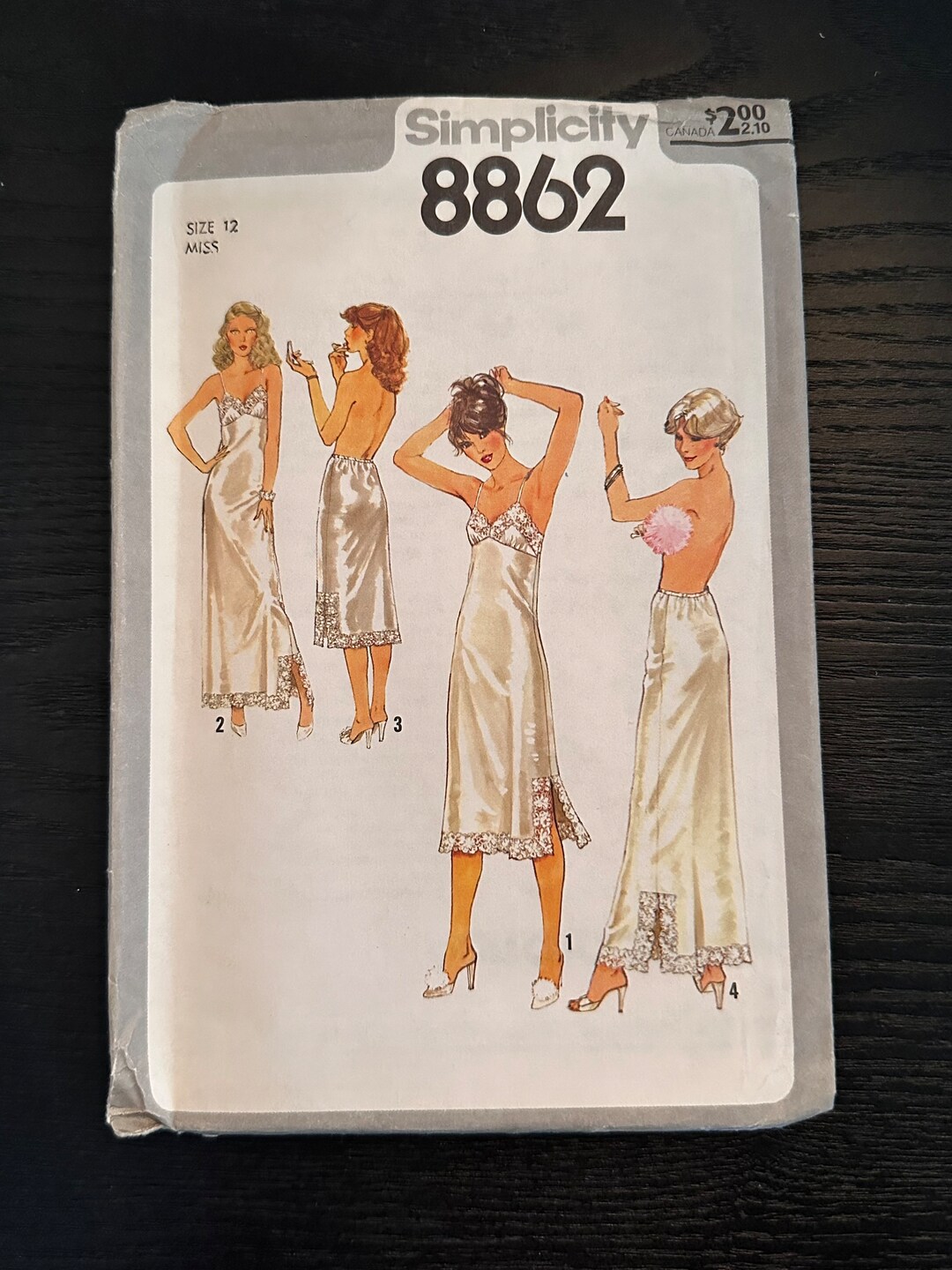 1978 Simplicity 8862 Misses' Slip and Half Slip Nightwear Size 12 Uncut ...