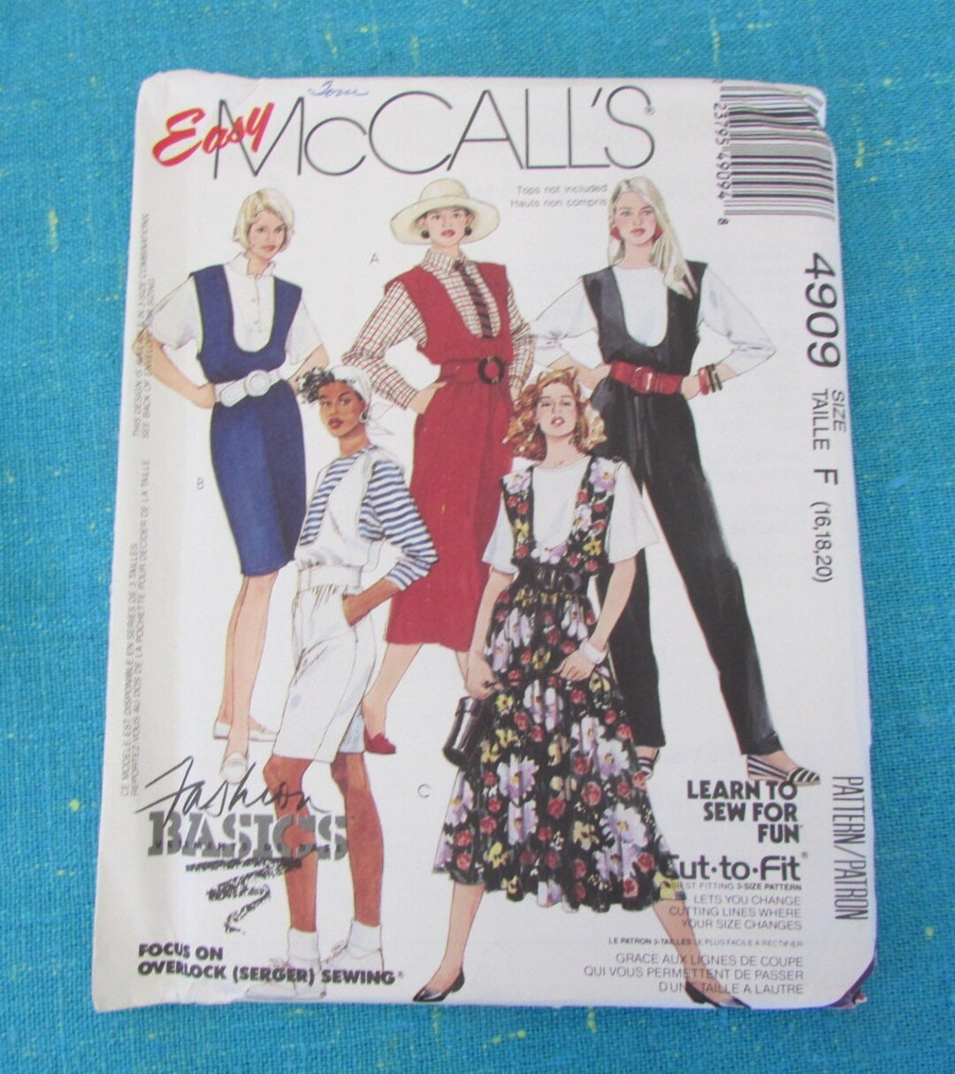 1990 Mccall's Sewing Pattern 4909 Misses Low Scoop Jumper, Jumpsuit or ...