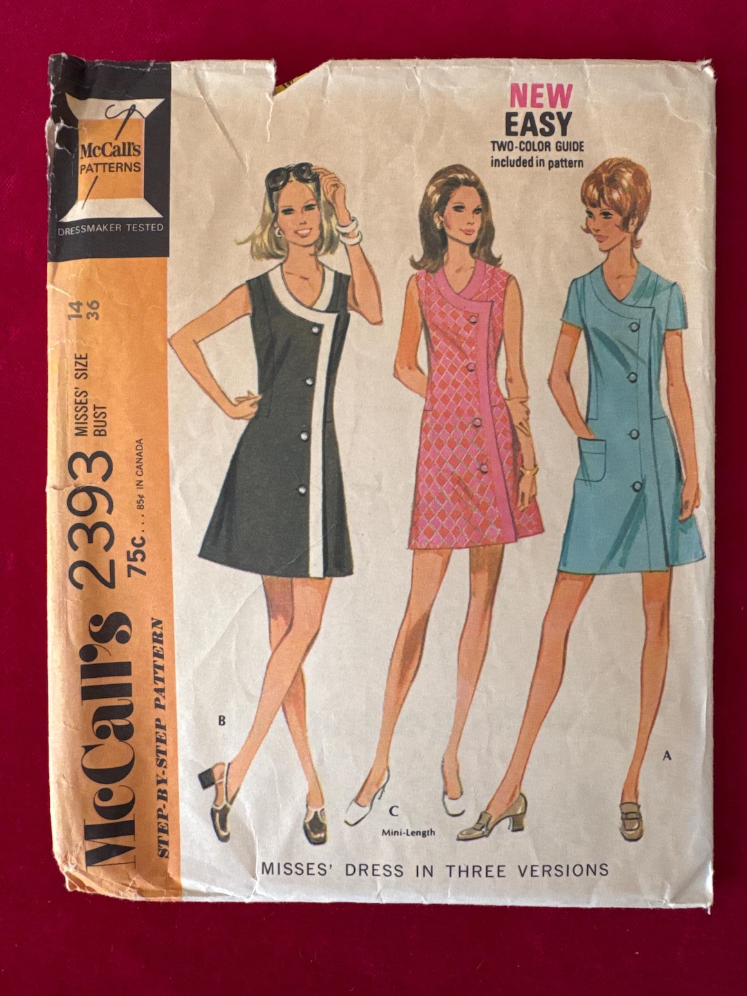 1970 Mccalls Sewing Pattern 2393 Misses Side Button Short Dress in 3 ...