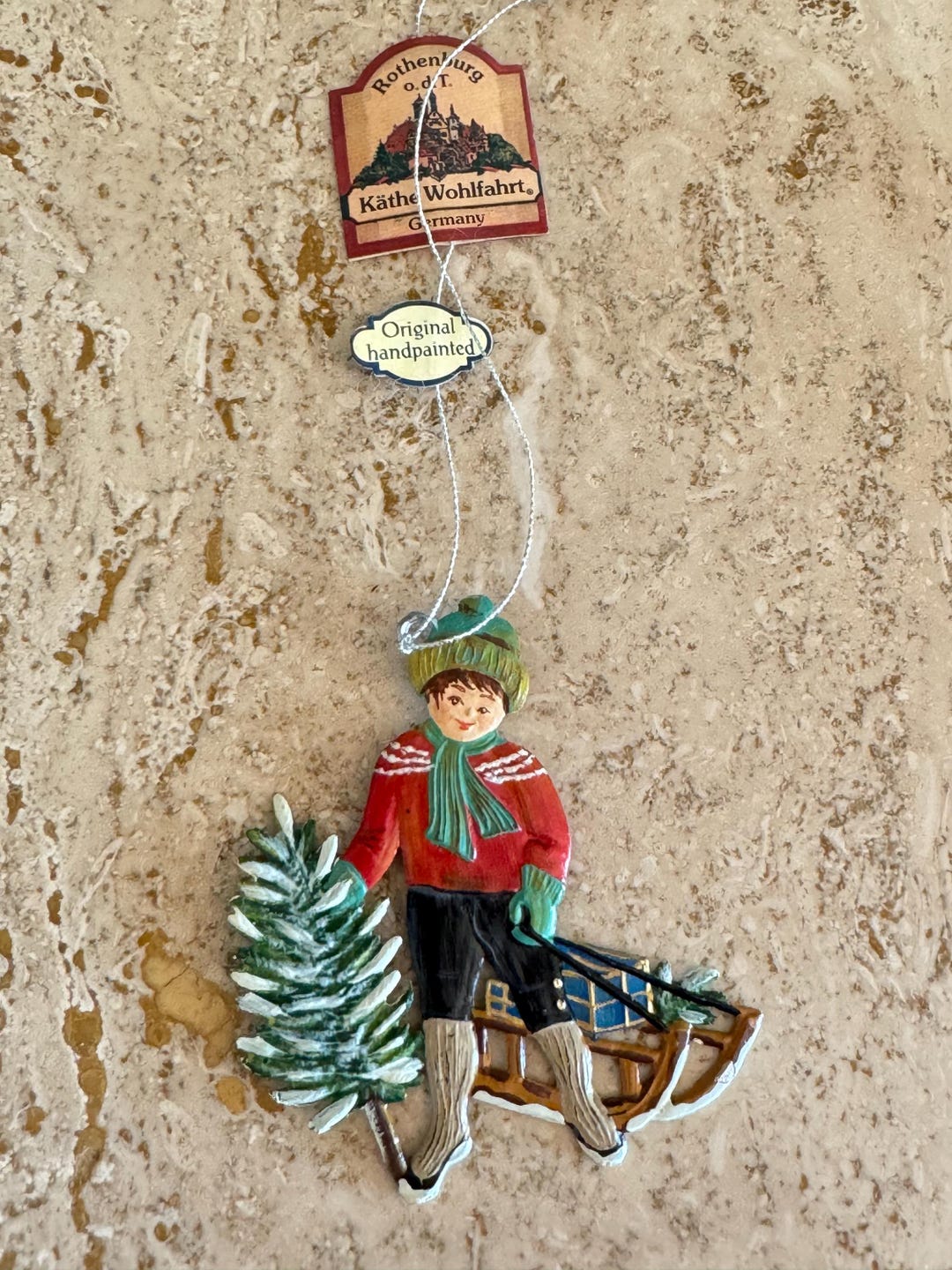 Kathe Wohlfahrt Germany Boy With Tree & Sled Metal Christmas Ornament ...