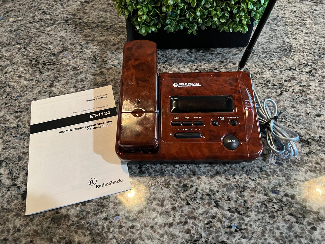 RARE NIB 1990'S Radio Shack Vintage Faux Burl Wood Plastic Cordless ...