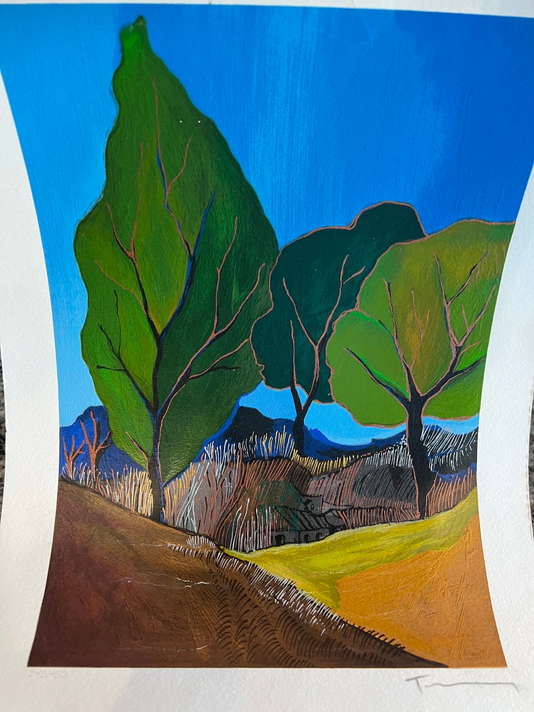 Itzchak Tarkay SILENT HILLSIDE Limited Edition Serigraph 243/450 Pencil ...