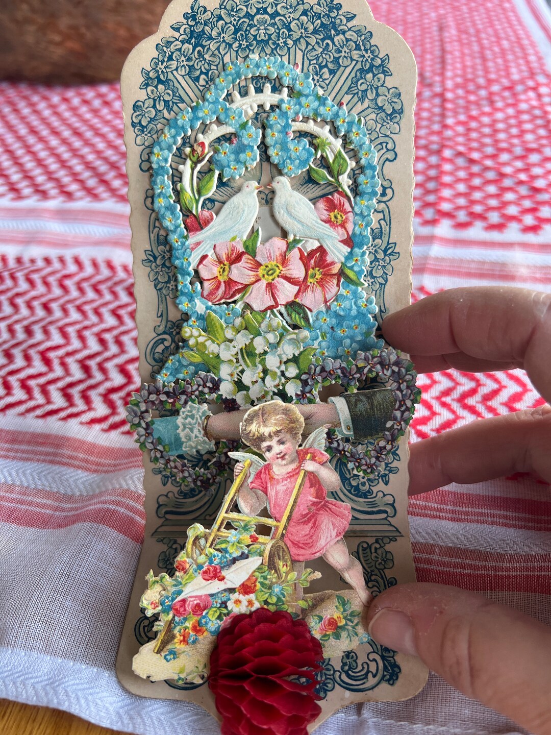 Antique German Embossed Valentines Day Fold Out Card 3-D With Honeycomb ...