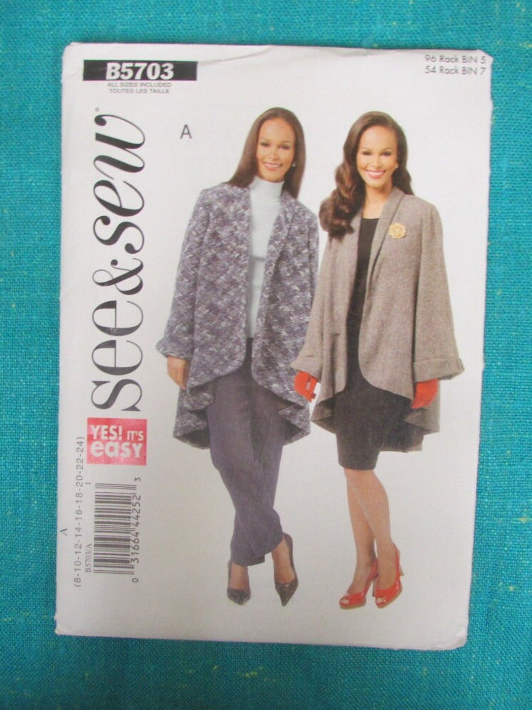 Butterick See & Sew Pattern 5703 Misses Very Loose-fitting, Lined ...