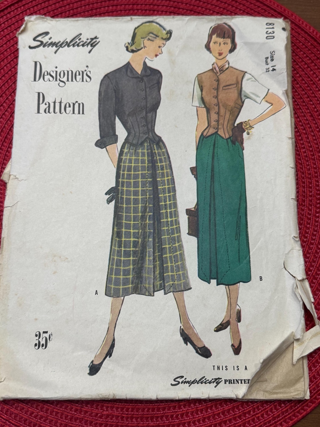 RARE 1949 Simplicity Sewing Pattern 8130 Misses Cropped Fitted Vest ...