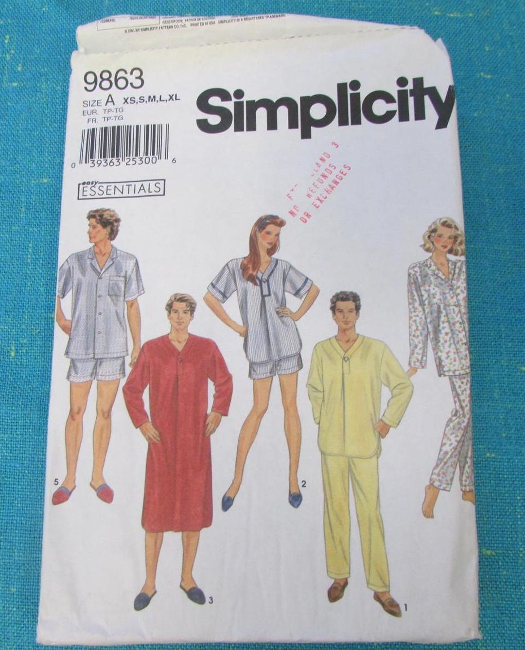 2001 Simplicity Sewing Pattern 9863 Unisex Nightshirt and Long or Short ...