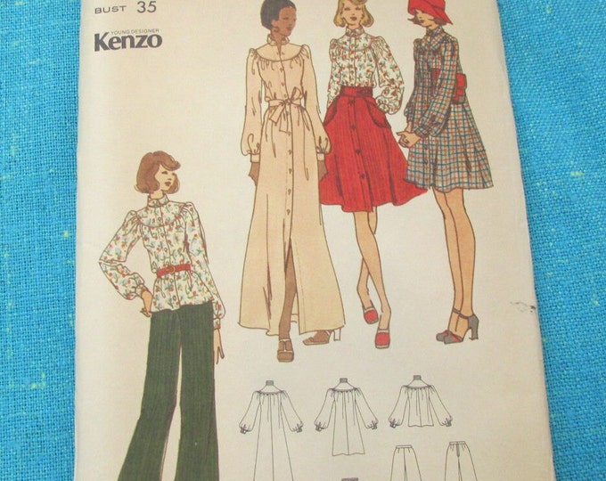 RARE 1970s Butterick Sewing Pattern 3343 KENZO Junior Dress, Blouse ...