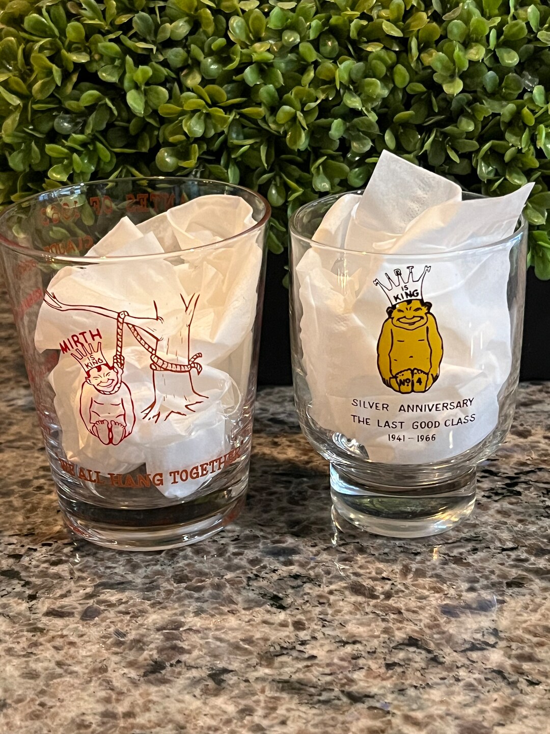 RARE 1940-1960's Lot of 2 Bar Glasses Royal Order of Jesters mirth is ...