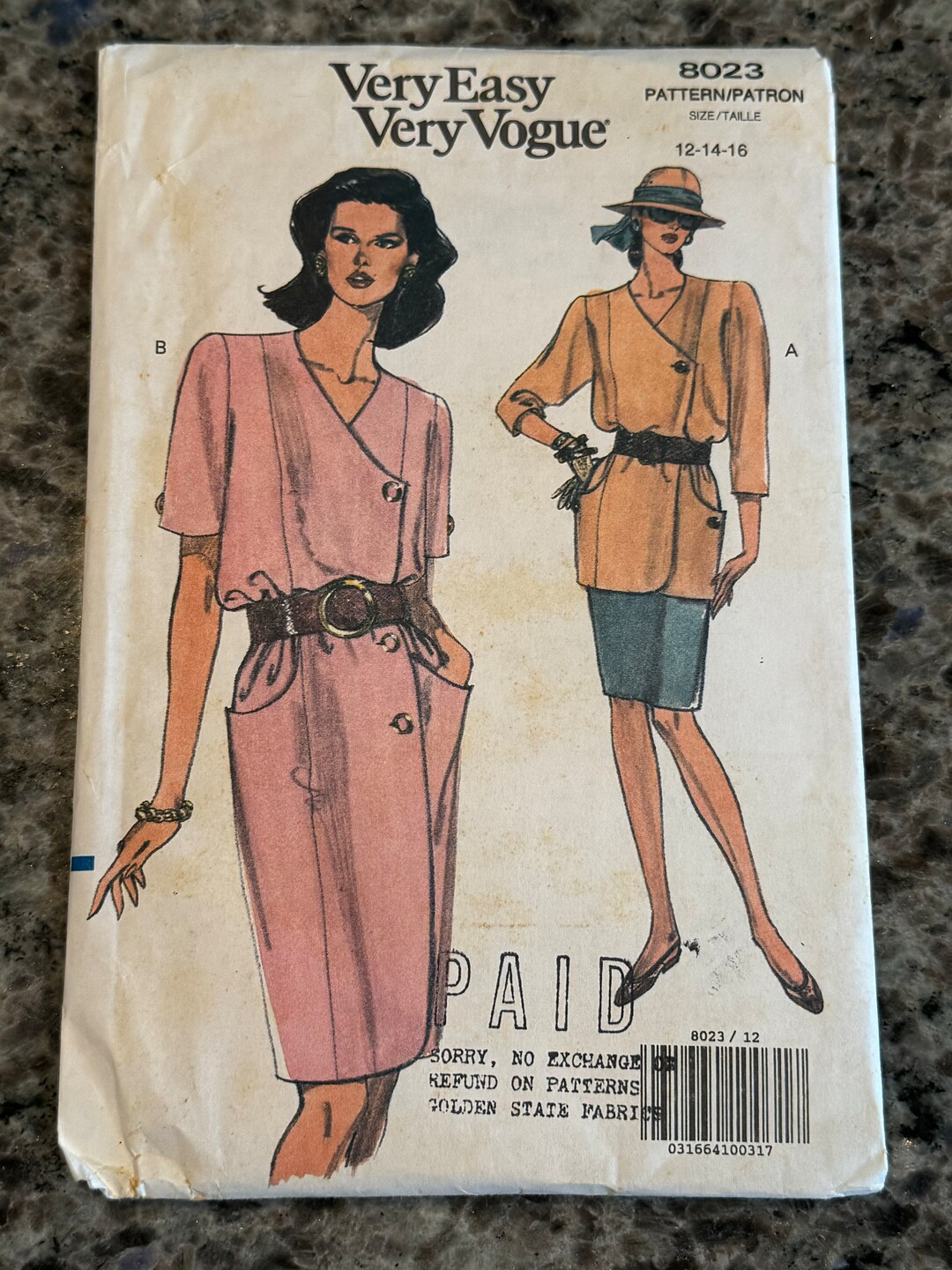 1991 Vogue Sewing Pattern 8023 Misses Side Button Front Dress or Jacket ...