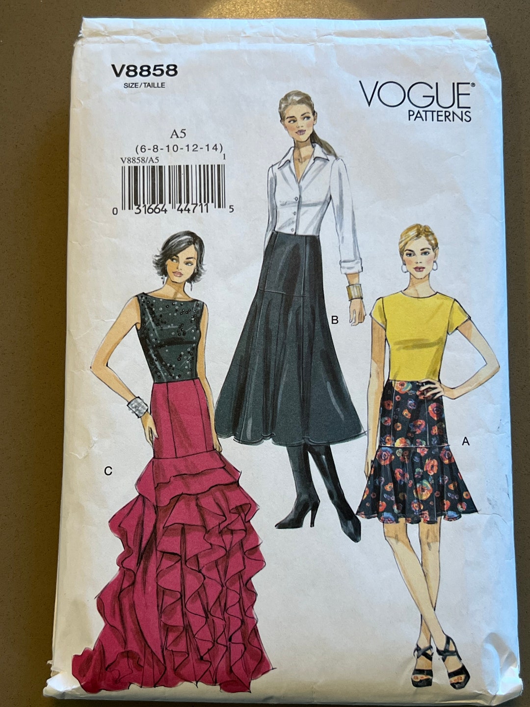 Vogue Sewing Pattern 8858 Misses Three Lengths of Flamenco Dancer Skirt Flounce Ruffle Hem Size ...