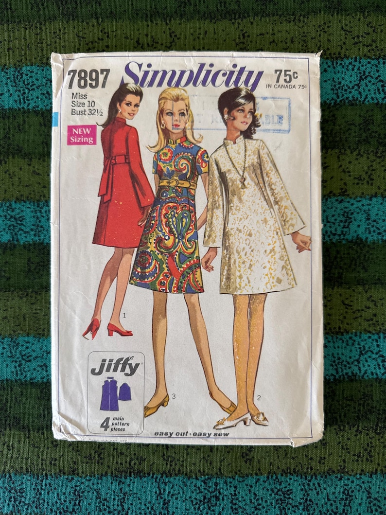 1968 Simplicity Sewing Pattern 7897 Misses A-line Mini Dress Bell ...