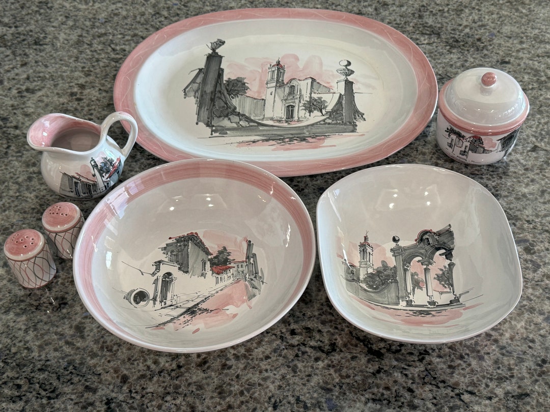 RARE 1940s Maja Gruebler Mexican Pottery Colonial Streetscapes Pink and ...