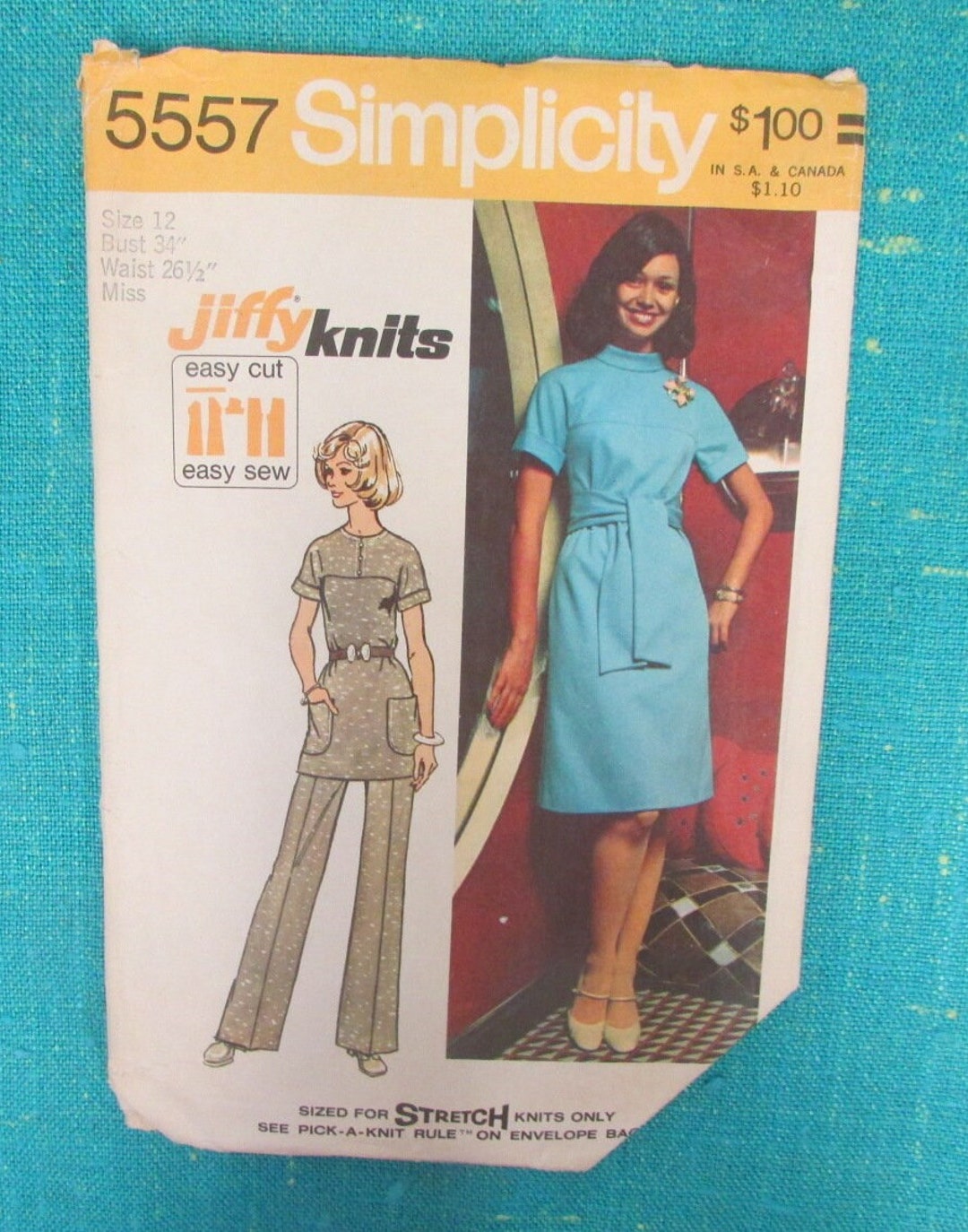 1973 Simplicity Sewing Pattern 5557 Misses JIFFY Knit Dress or Knit ...